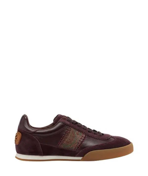 Etro Pegaso Suede-trimmed Leather Sneakers - Burgundy