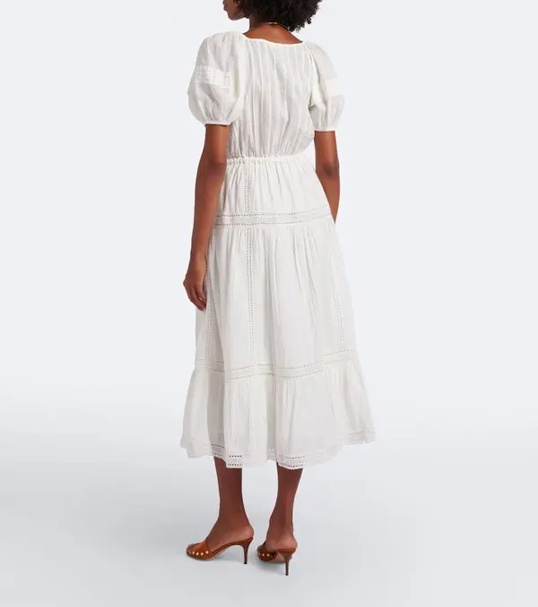 Ulla Johnson Isolde Embroidered Tiered Cotton Midi Dress