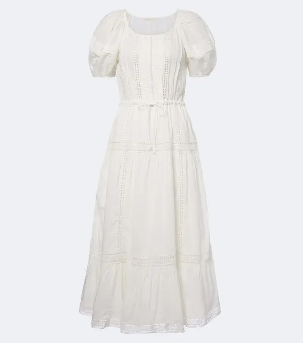 Ulla Johnson Isolde Embroidered Tiered Cotton Midi Dress - White