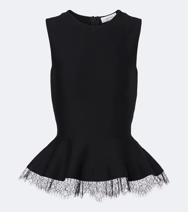 Alexander McQueen Lace-trimmed Peplum Top - Black