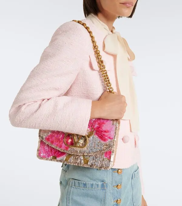 Valentino Garavani Vain Small Sequined Floral Shoulder Bag