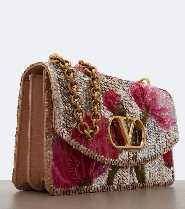 Valentino Garavani Vain Small Sequined Floral Shoulder Bag