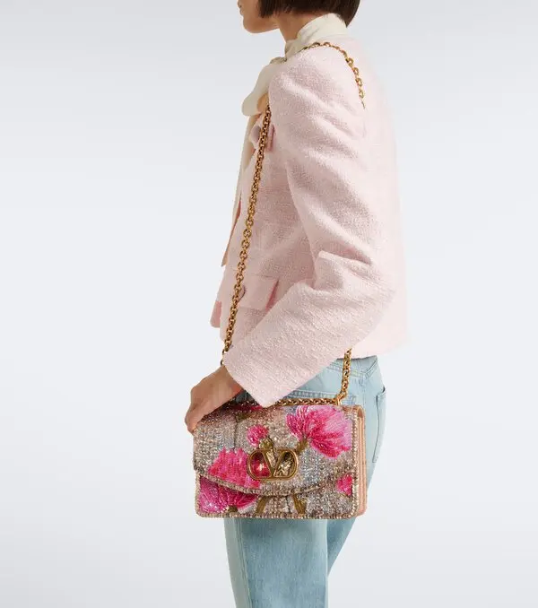 Valentino Garavani Vain Small Sequined Floral Shoulder Bag