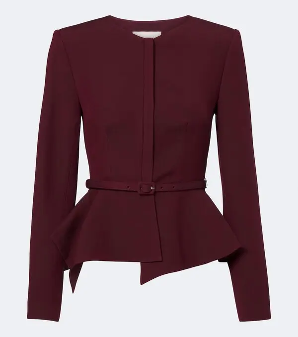 Roland Mouret Belted Peplum Wool And Silk Jacket - Burgundy