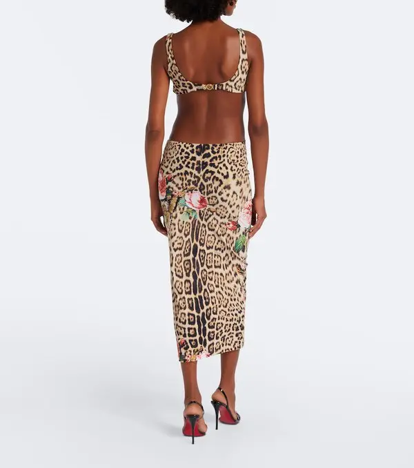 Roberto Cavalli Cutout Leopard Print Midi Dress