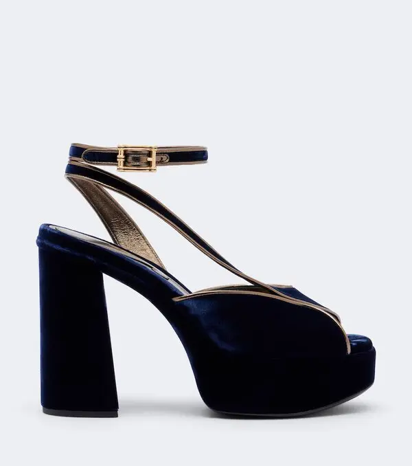 Etro Velvet Platform Sandals - Blue