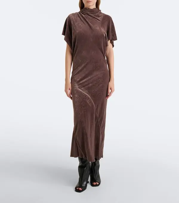 Rick Owens Draped Velvet Midi Dress - Brown