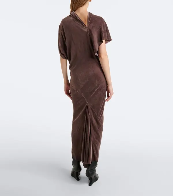 Rick Owens Draped Velvet Midi Dress - Brown