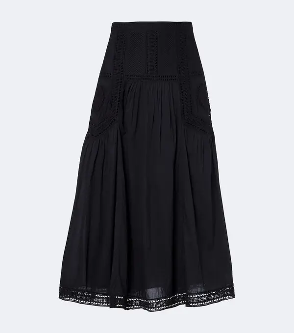 Ulla Johnson Embroidered Tiered Cotton Midi Skirt - Black