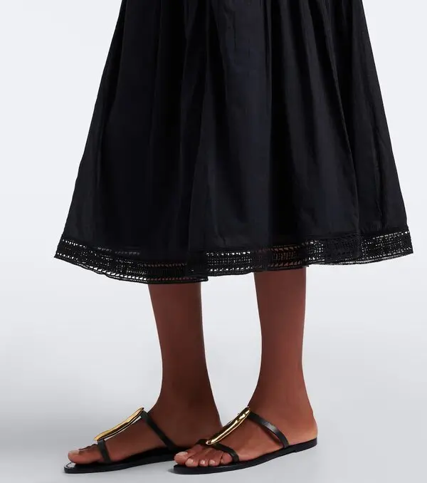 Ulla Johnson Embroidered Tiered Cotton Midi Skirt - Black