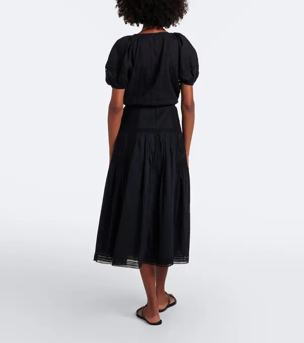 Ulla Johnson Embroidered Tiered Cotton Midi Skirt - Black