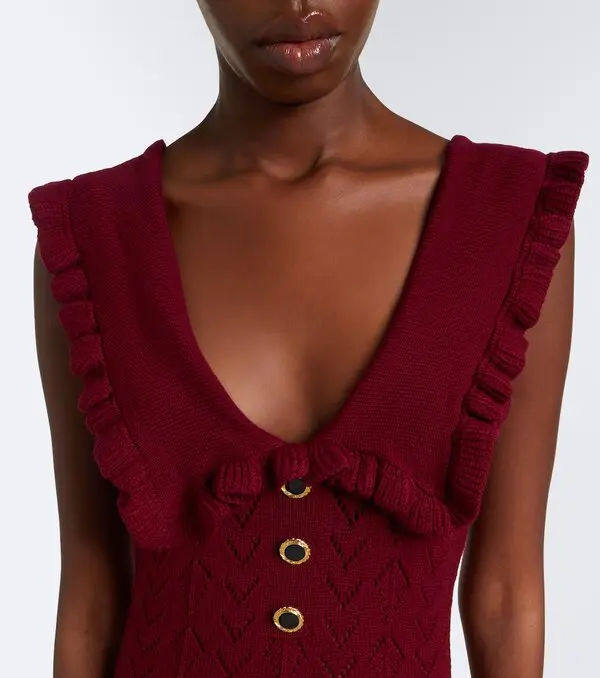 Alessandra Rich Ruffled Knitted Pointelle Midi Dress