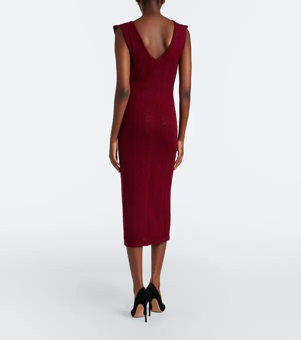 Alessandra Rich Ruffled Knitted Pointelle Midi Dress