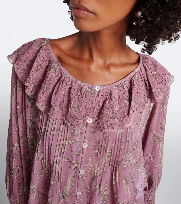 Veronica Beard Hewitt Ruffled Floral Georgette Blouse - Purple