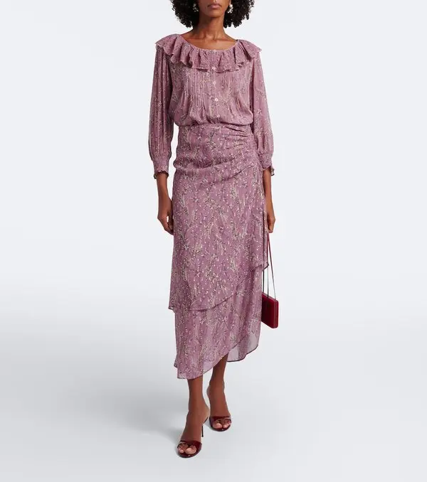 Veronica Beard Hewitt Ruffled Floral Georgette Blouse - Purple