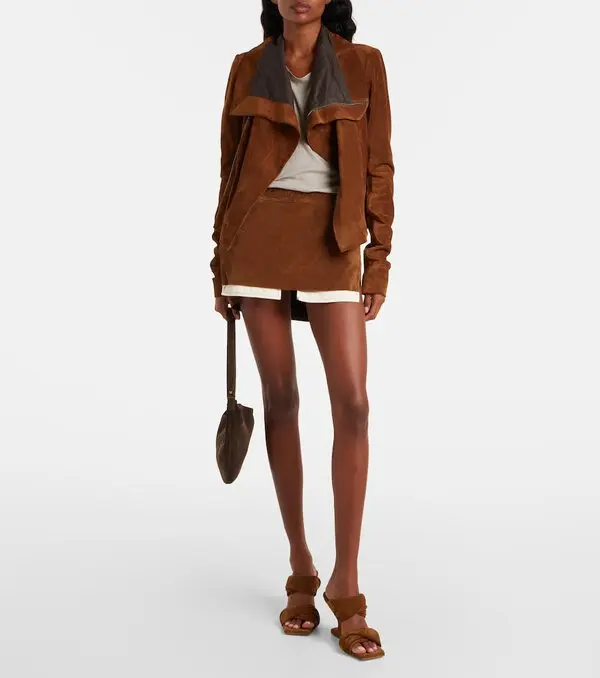 Rick Owens Fog Suede Miniskirt - Brown