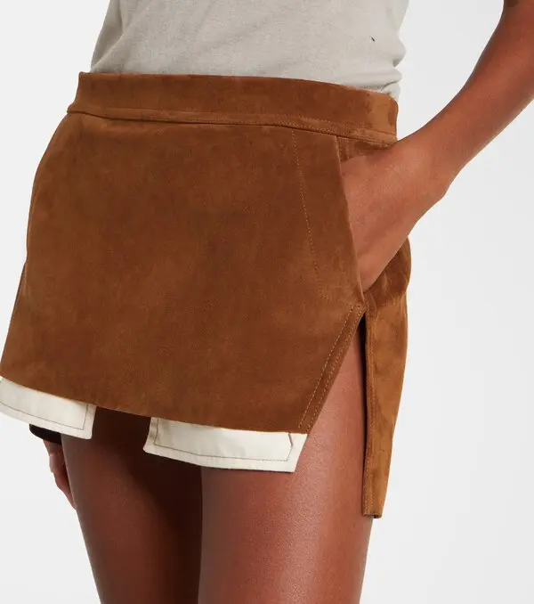 Rick Owens Fog Suede Miniskirt - Brown