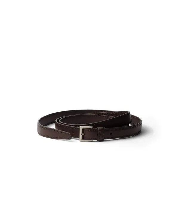 Prada Antiqued Leather Belt - Brown