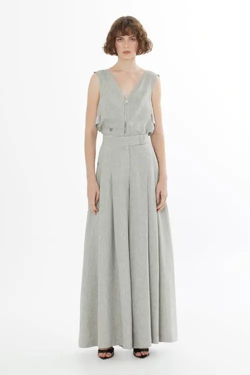 GIZIA Belted Wide-leg Linen Trousers