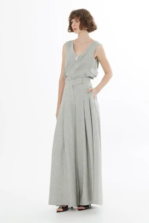 GIZIA Belted Wide-leg Linen Trousers