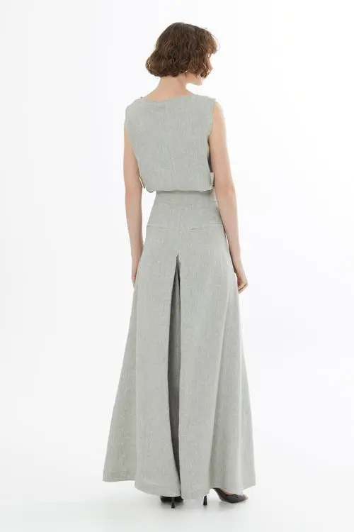 GIZIA Belted Wide-leg Linen Trousers
