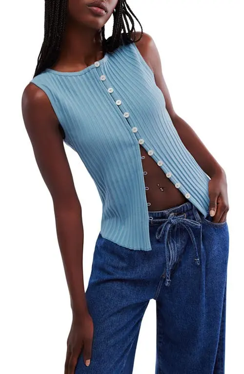 Free People Tilly Rib Button-up Top - Ocean View