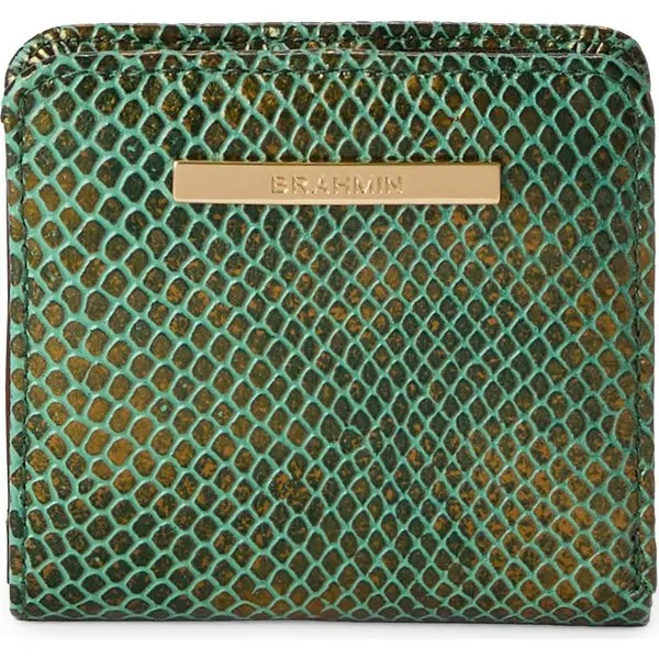 Brahmin Jane Snakeskin Embossed Leather Bifold Wallet - Dark Green