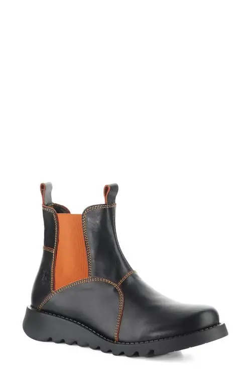 Fly London Soil Wedge Chelsea Boot - Black/red