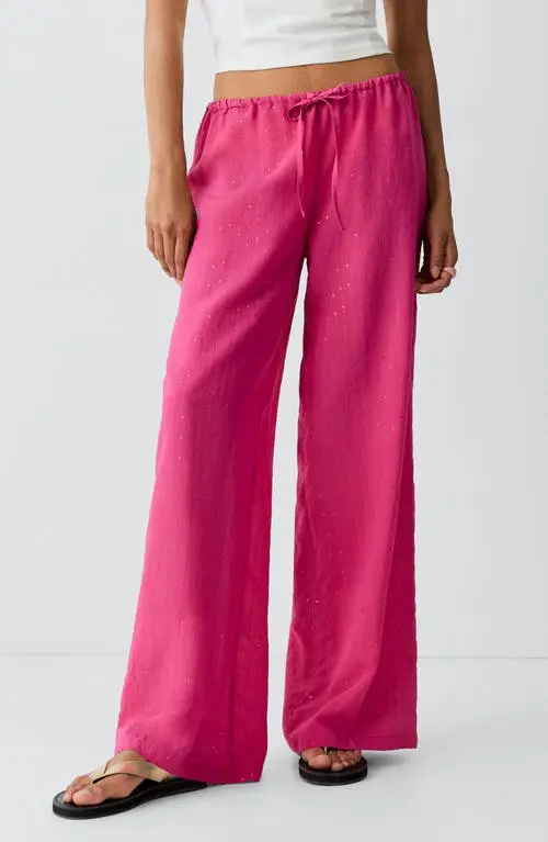 Mango Straight Leg Rhinestone Pants - Fuchsia