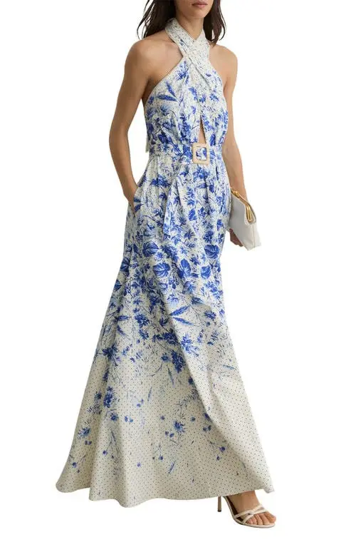 REISS Amaya Belted Halter Maxi Dress