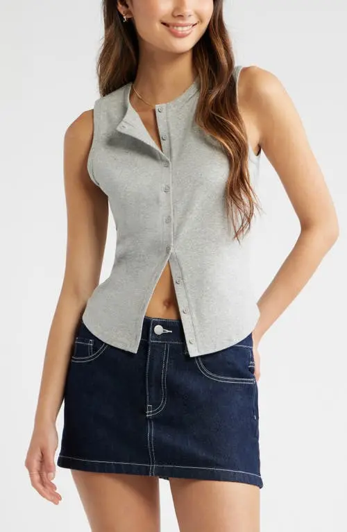 Bp. Cotton Blend Button-up Tank - Grey Soft Heather