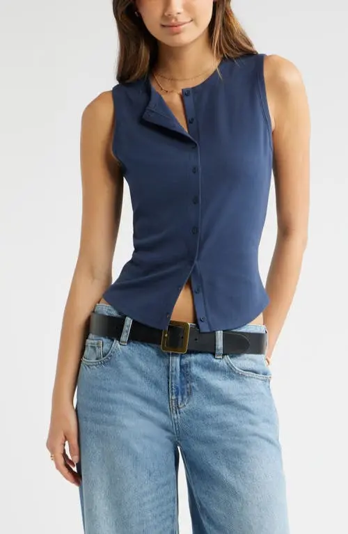 Bp. Cotton Blend Button-up Tank - Navy Indigo