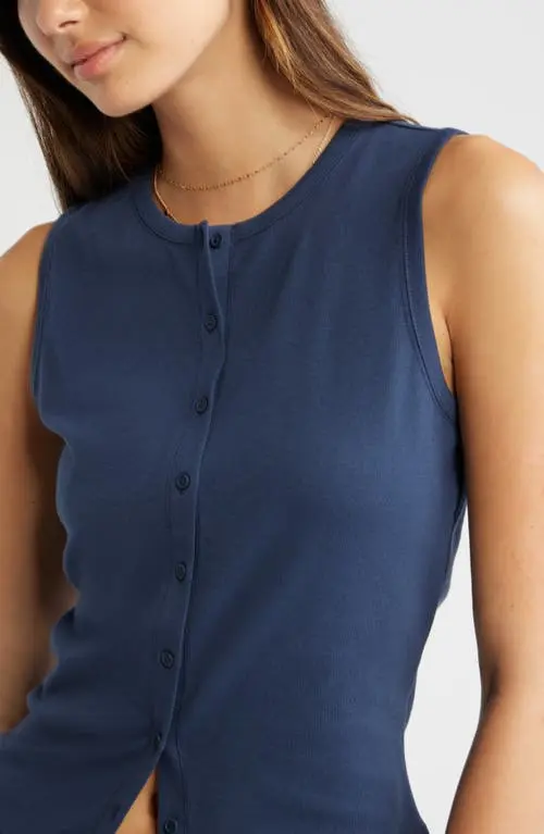 Bp. Cotton Blend Button-up Tank - Navy Indigo