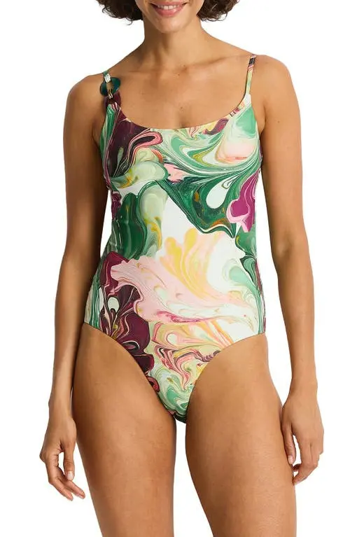 SEA LEVEL Scoop Neck One-piece Swimsuit With Buckle Detail - Moss