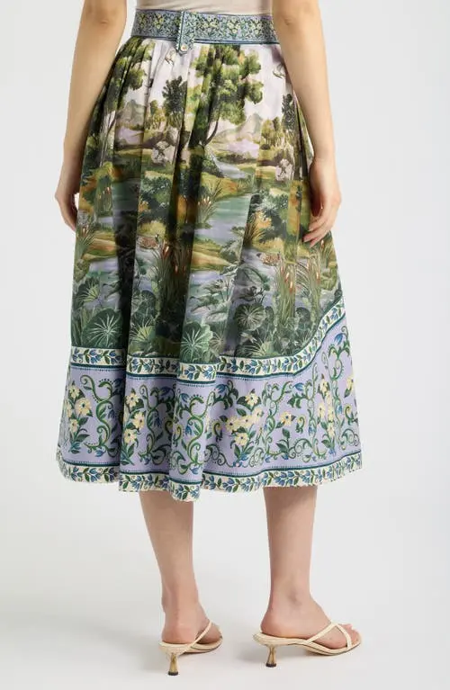 Farm Rio Countryside Landscape Printed Midi Skirt