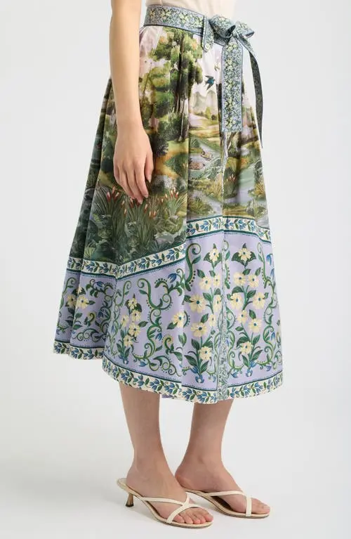Farm Rio Countryside Landscape Printed Midi Skirt