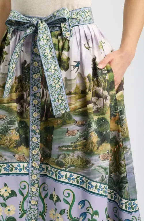 Farm Rio Countryside Landscape Printed Midi Skirt
