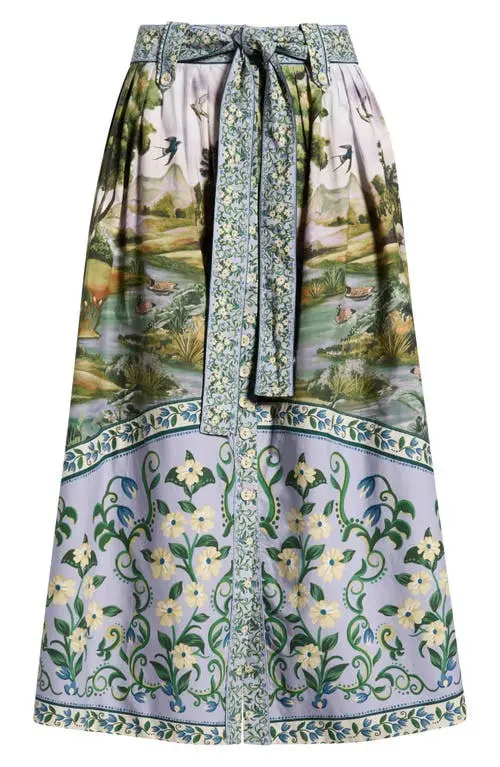 Farm Rio Countryside Landscape Printed Midi Skirt