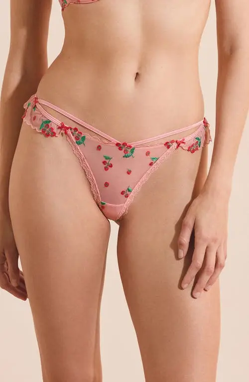 ETAM Tomato Love Embroidered Ruffle String Thong - Multicolore