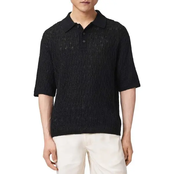 ALLSAINTS Cyclone Textured Short Sleeve Polo - Black