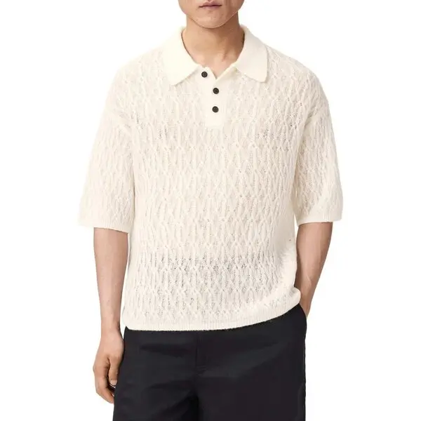ALLSAINTS Cyclone Textured Short Sleeve Polo - Ecru White