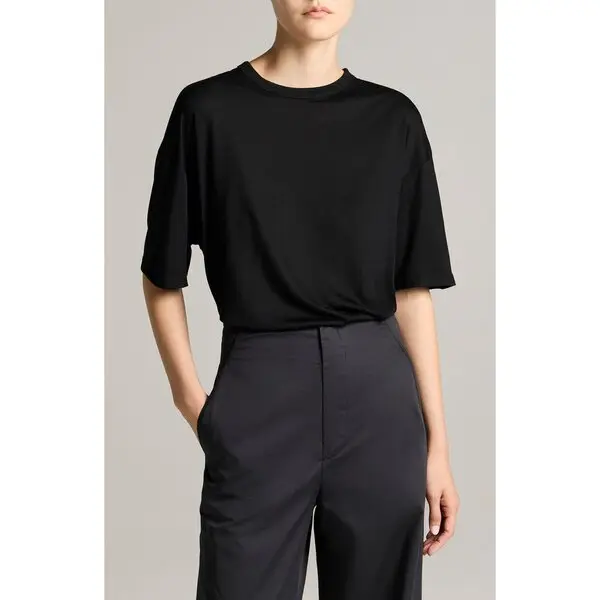 Vince Relaxed Crewneck Modal & Silk T-shirt - Black