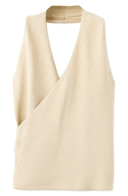 Mango Metallic Cross Neck Fine Knit Top - Gold