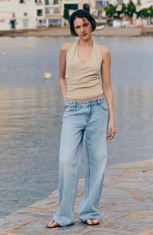 Mango Metallic Cross Neck Fine Knit Top