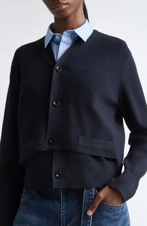 Sacai Layered Poplin And Knit Cardigan