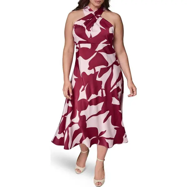 Donna Karan New York Print Twist Front Halter Midi Dress - Sangria/li