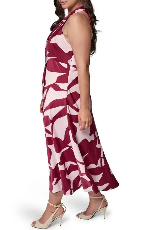 Donna Karan New York Print Twist Front Halter Midi Dress