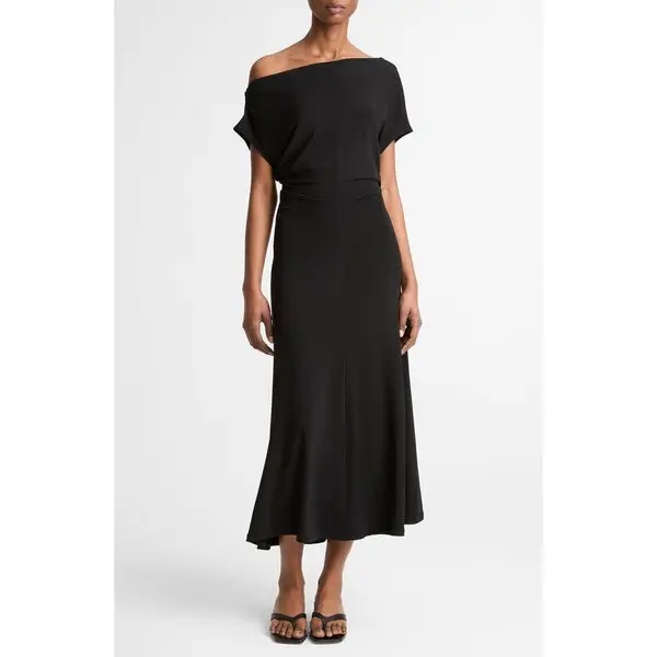 Vince Ruched One-shoulder Midi Dress