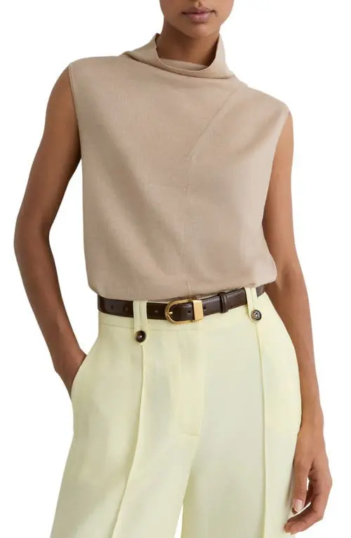 REISS Honey Funnel Neck Knit Shell - Neutral