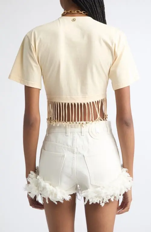 Rabanne Pierced Fringe Crop Cotton T-shirt - Creme Anglaise